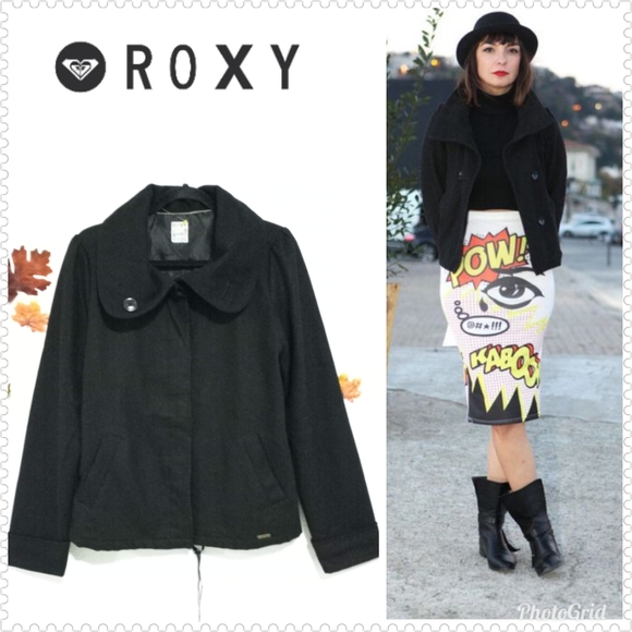 Roxy | Jackets & Coats | Roxy Black Wool Crop Jacket Coat Sz M | Poshmark
